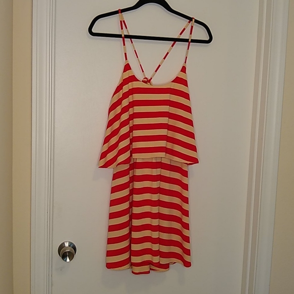 THML | Dresses | Thml Red Cream Striped Tiered Dress | Poshmark